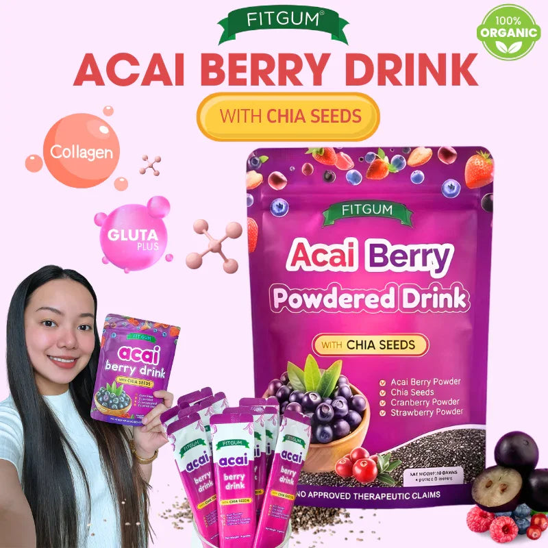 Fitgum Acai Berry Drink With Chia Seeds - 40g (4g x 10 Sachets) – Pinoy ...