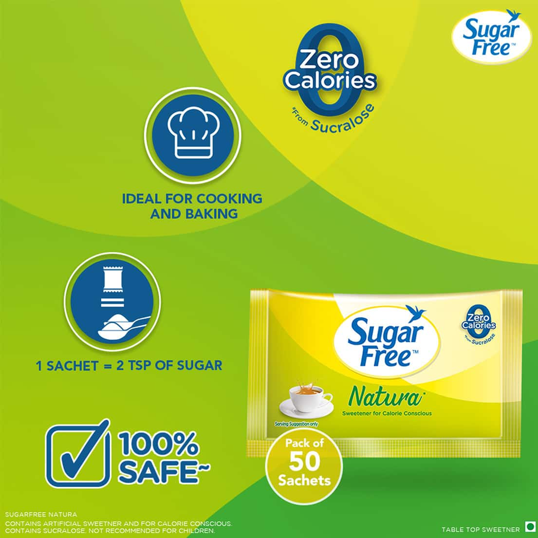 Sugar Free Natura Zero Calorie Sugar Substitute - 37.5g (50 Sachets ...
