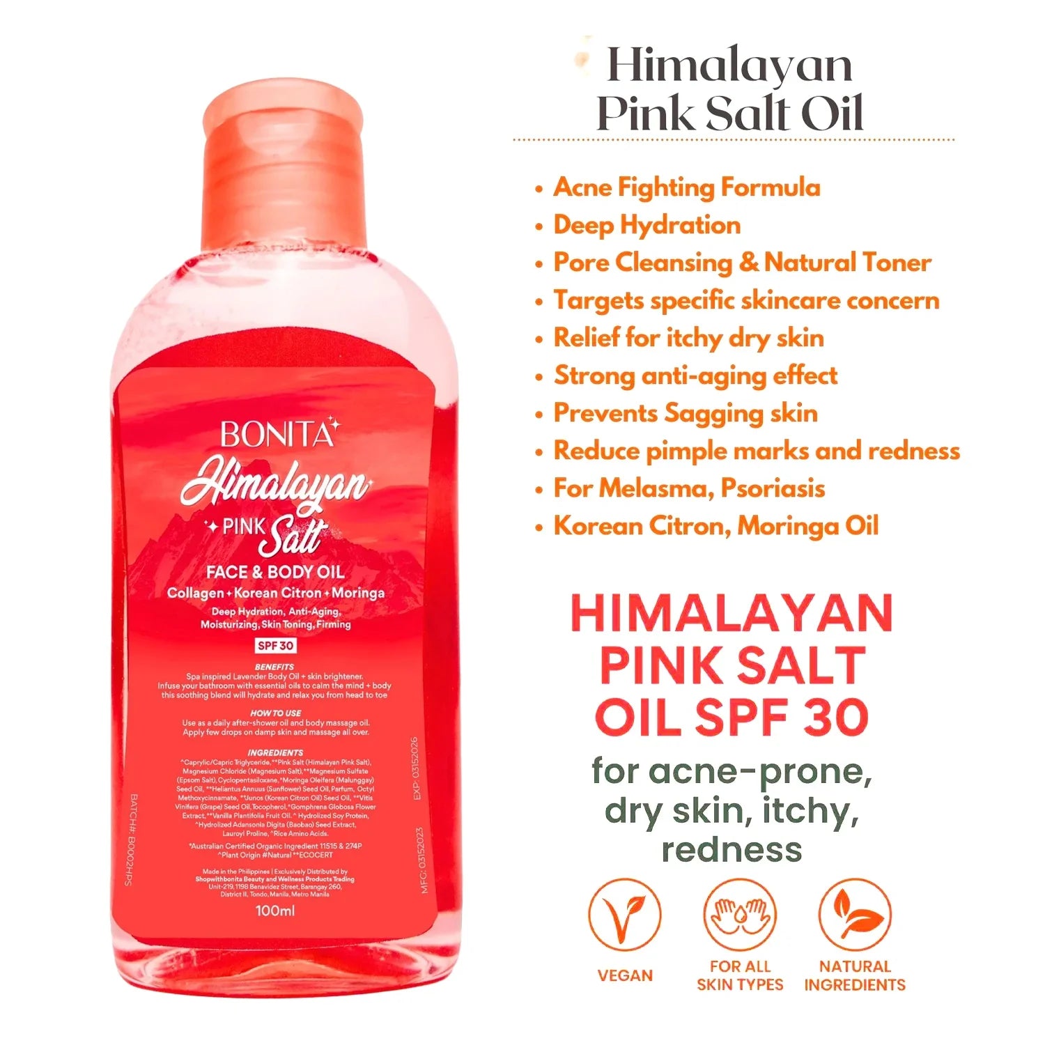 Bonita Himalayan Pink Salt Face & Body Oil SPF30 - 100ml – Pinoyhyper