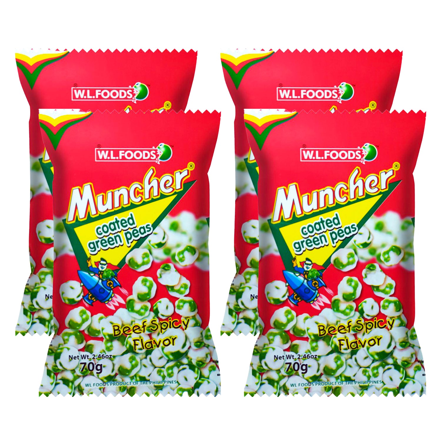 WL Foods Muncher Coated Green Peas Spicy Beef flavor 70g × 4Pcs (Offer ...