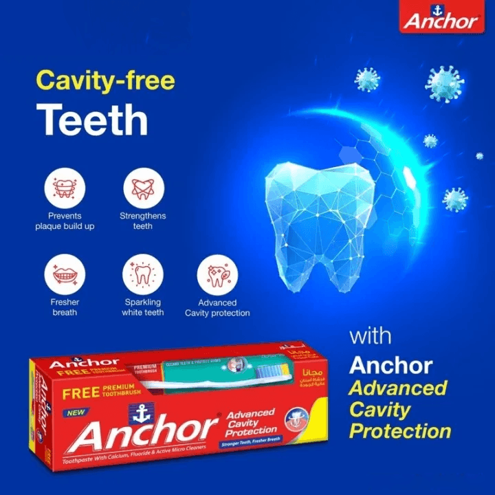 Anchor Toothpaste Advanced Cavity Protection 150g + Premium Tooth Brus ...