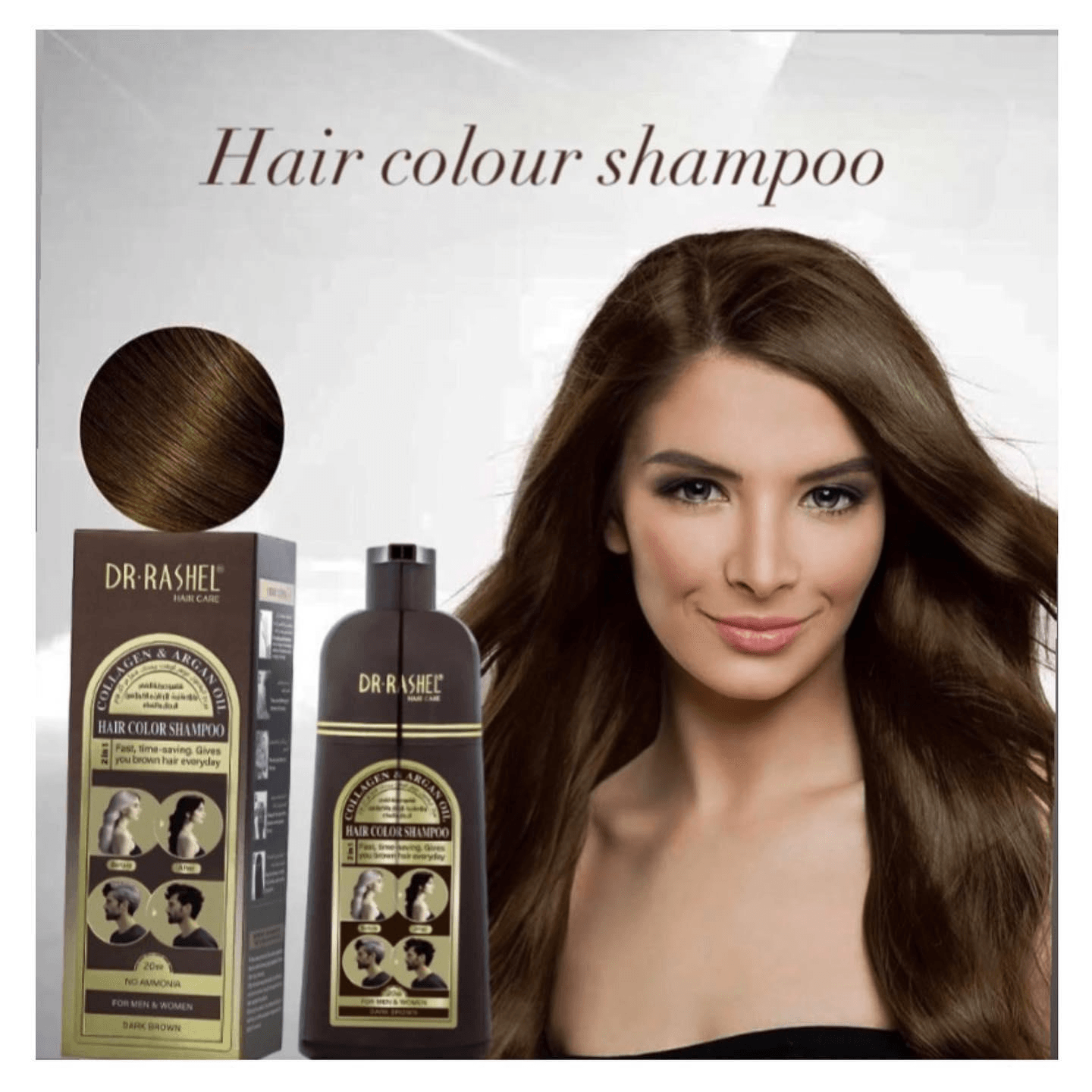 Dr.Rashel Collagen And Argan Oil Hair Color Shampoo Dark Brown - 400ml ...