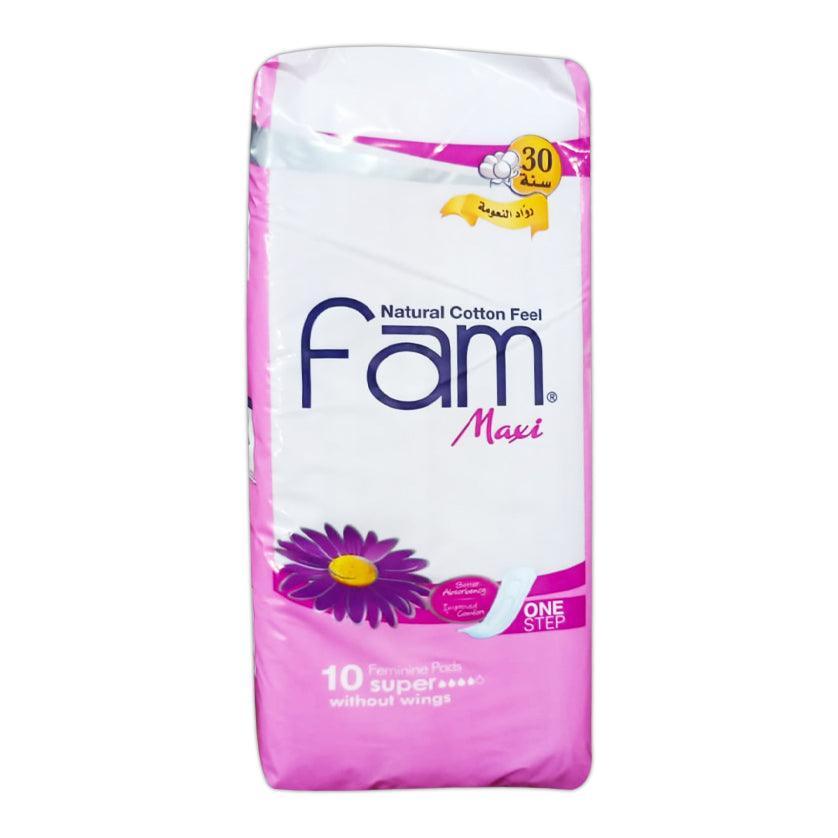 Fam Maxi Natural Cotton Feel Feminine Pads Without Wings - 10 Pads ...