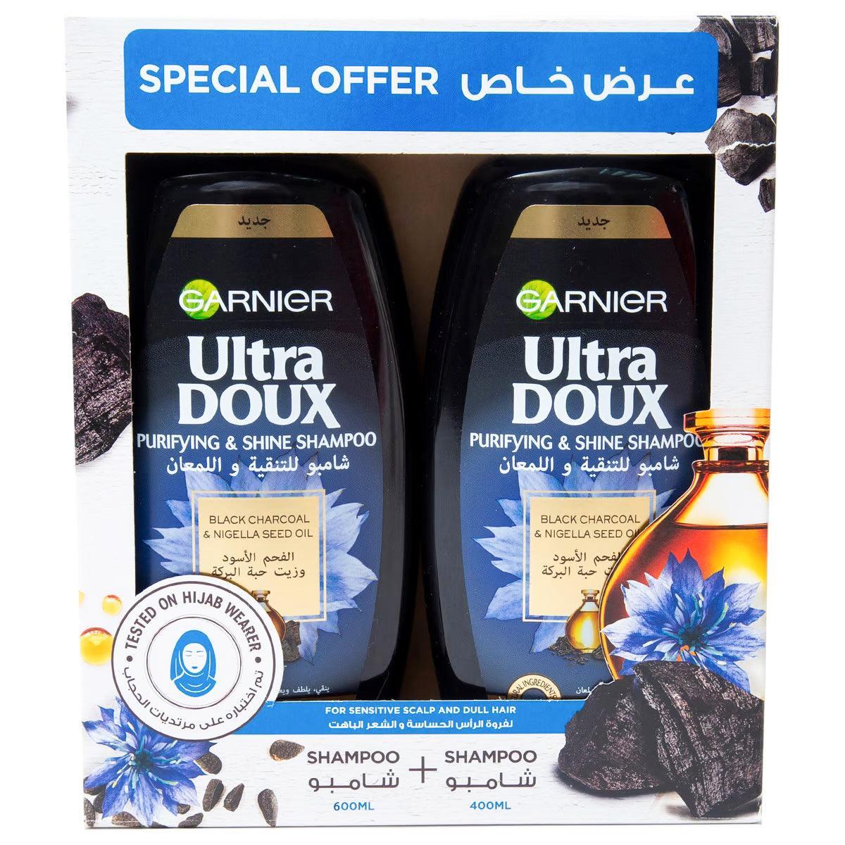 Garnier Ultra Doux Black Charcoal & Nigella Seed Shampoo - 600ml+400ml ...