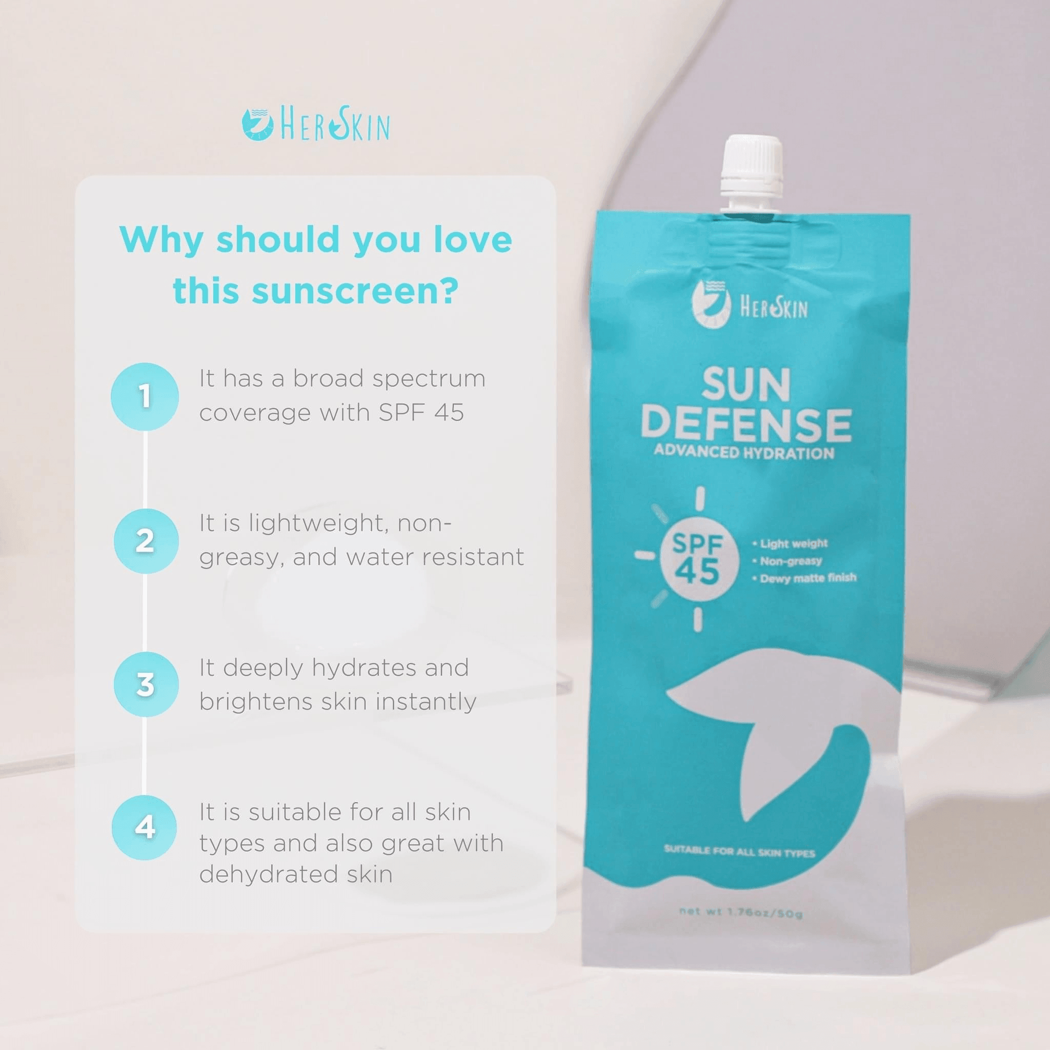 HerSkin Sun Defense Advanced Hydration SPF 45 - 50g – Pinoyhyper