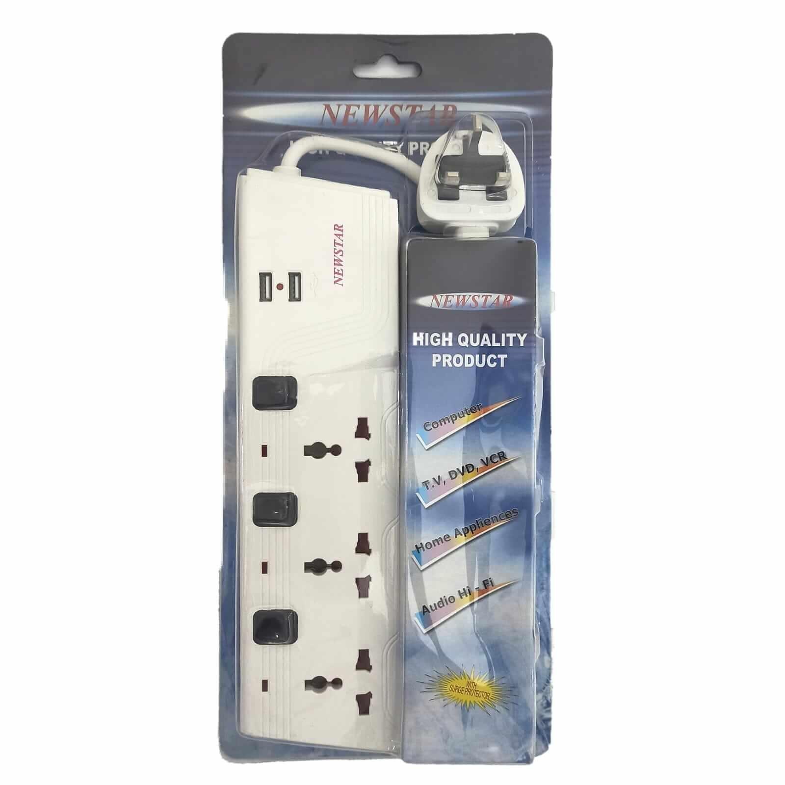 3 Way Power Extension With 2 USB Port White 3meter – Pinoyhyper